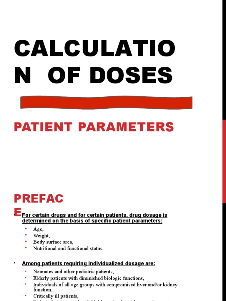 Calculation of Doses Patient Parameters | PDF | Chemotherapy | Chemistry