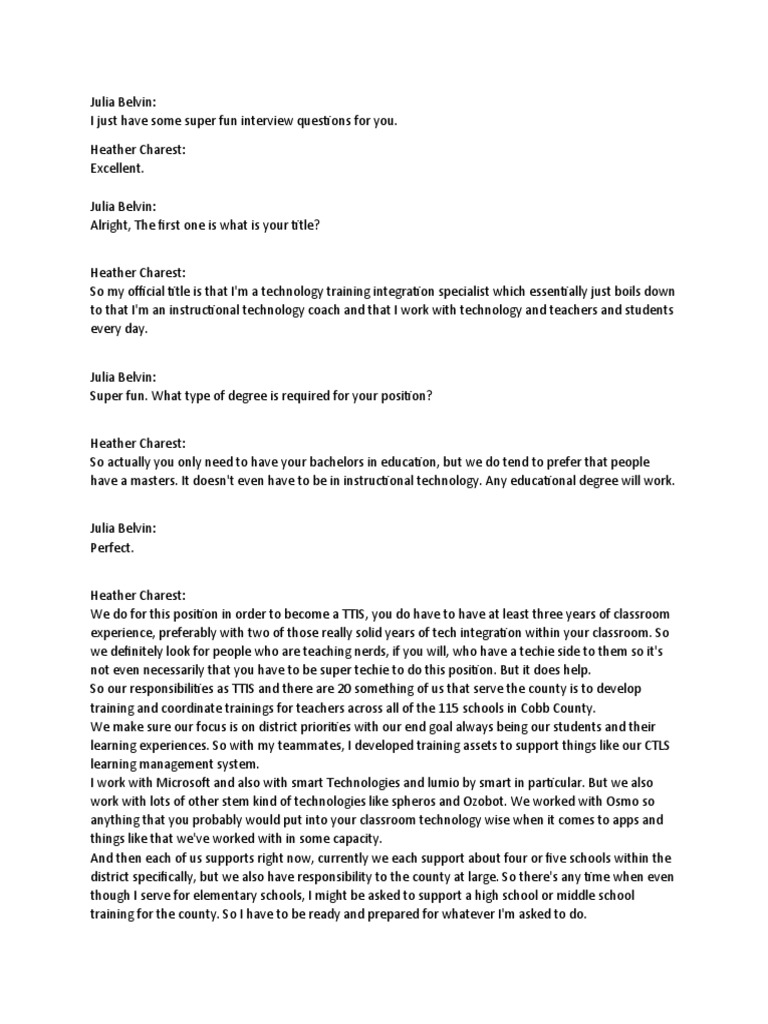 Belvin Field Supervisor Interview Transcript | PDF | Teachers | Classroom