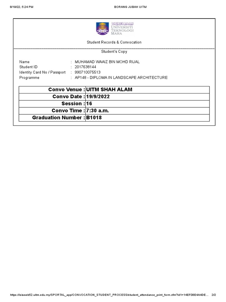 BORANG JUBAH UITM (1) | PDF