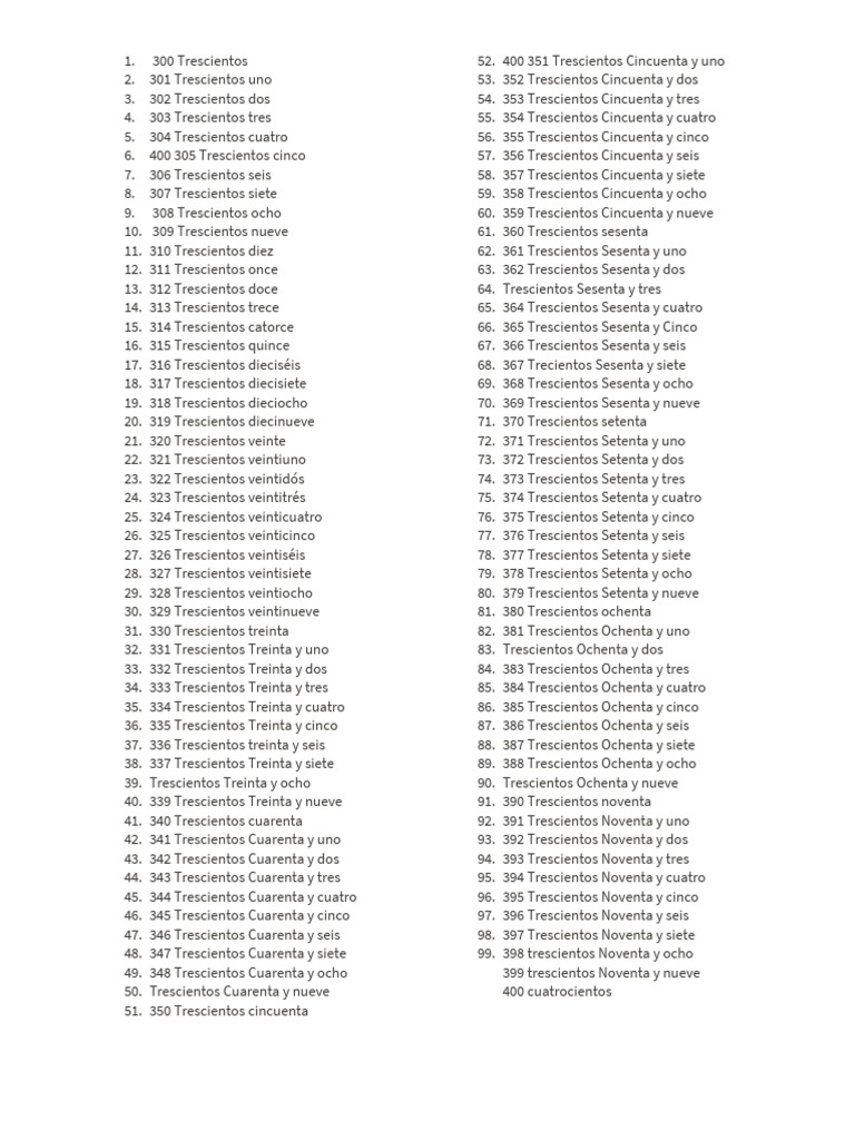 Numeros Del 300 Al 400 Escritos | PDF Numeros Del 300 Al 400 Escritos | PDF