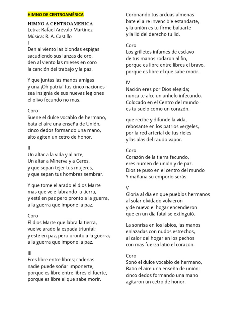 Himno de Centroamérica | PDF