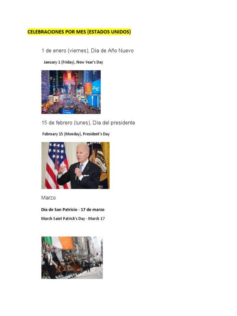 Celebraciones Por Mes (Estados Unidos) : 1 de Enero (Viernes), Día de ...