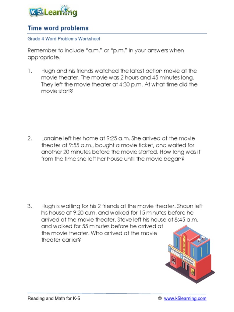 Grade 4 Time Word Problems D | PDF