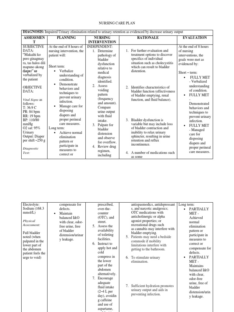 NCP - Impaired Urinary Elimination | PDF | Urinary Incontinence | Clinical Medicine