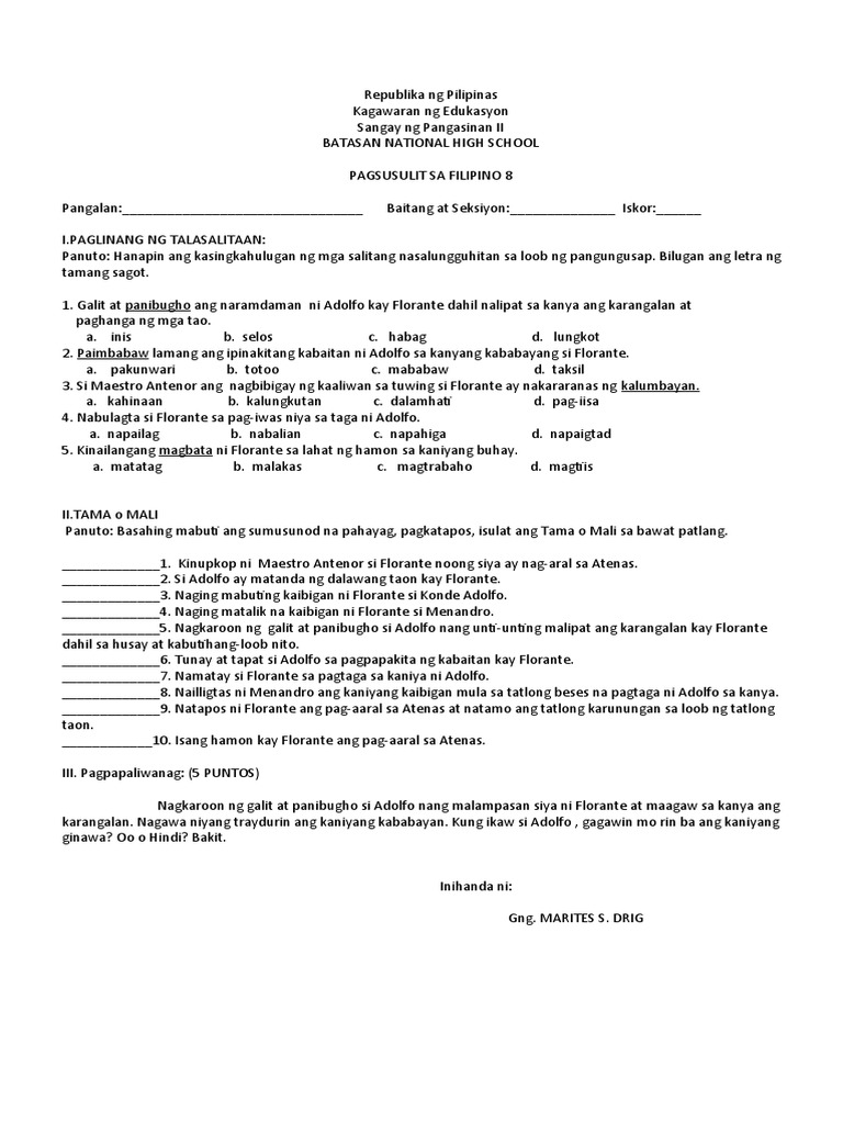 Pagsusulit Sa Pf2f | PDF