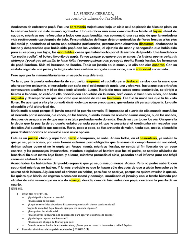 La Puerta Cerrada Cuento 5º | PDF