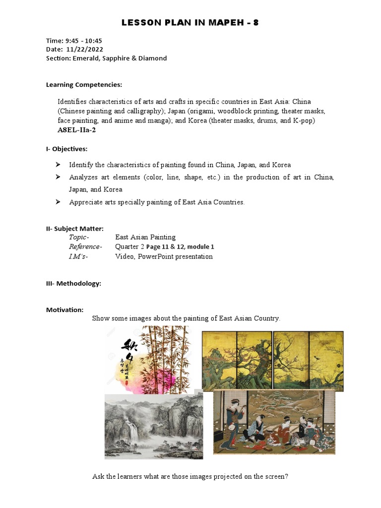 Lesson Plan in Mapeh 8 q2 East Asian Countries Painting | PDF ...