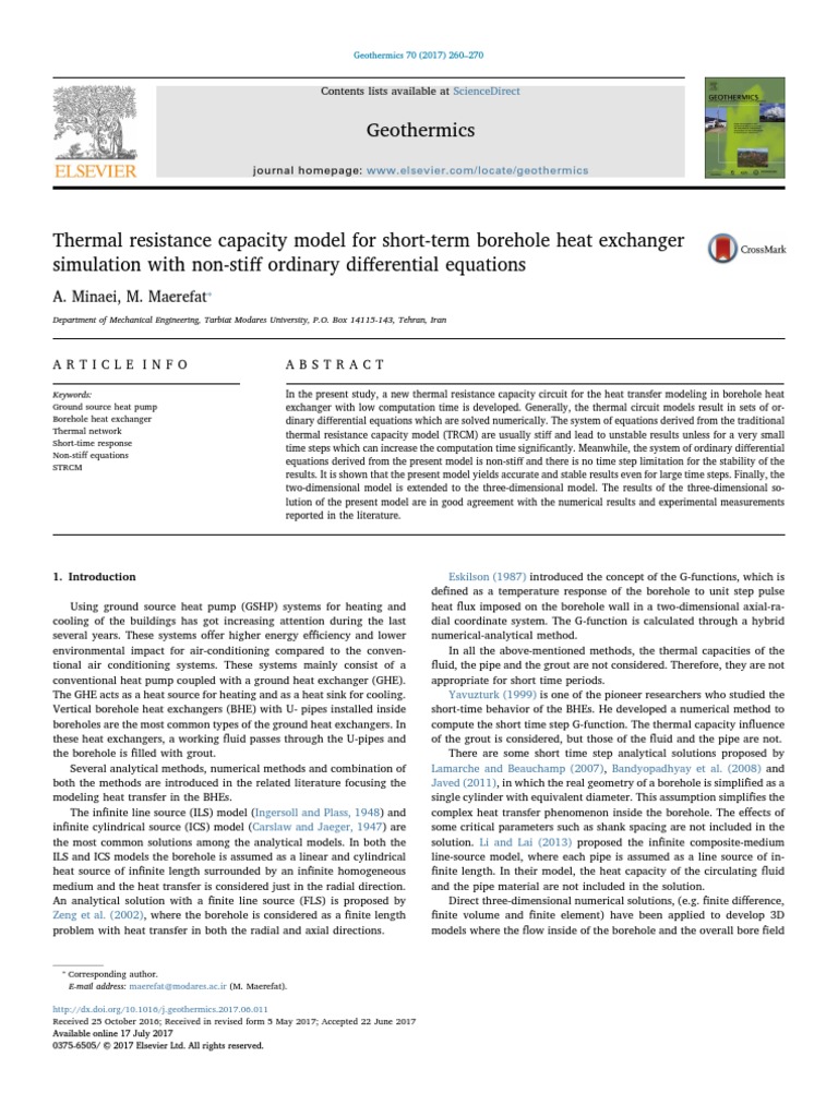 Thermal Resistance Capacity Model For Short-Term Borehole Heat ...