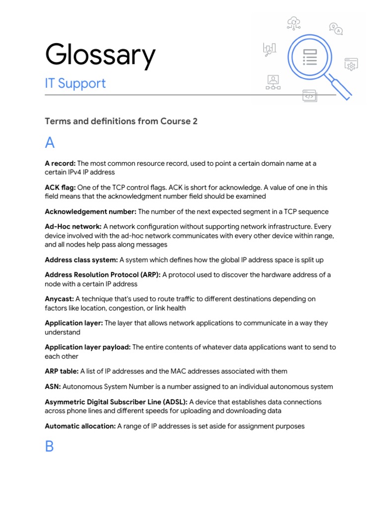 IT Support Glossary of Terms | PDF | Computer Network | Transmission Control Protocol