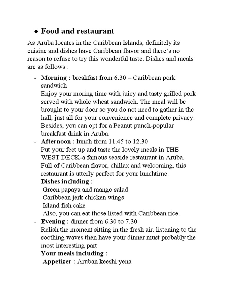 A Taste of Aruba: Popular Breakfast, Lunch and Dinner Options ...