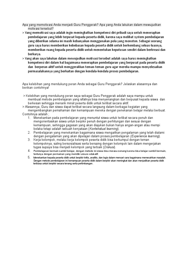 Apa Yang Memotivasi Anda Menjadi Guru Penggerak | PDF