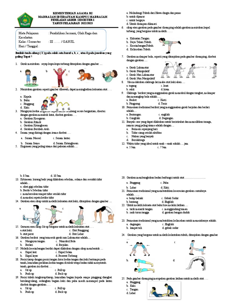 Soal PAS PJOK Kelas 3 Semester 1 2022-2023 | PDF