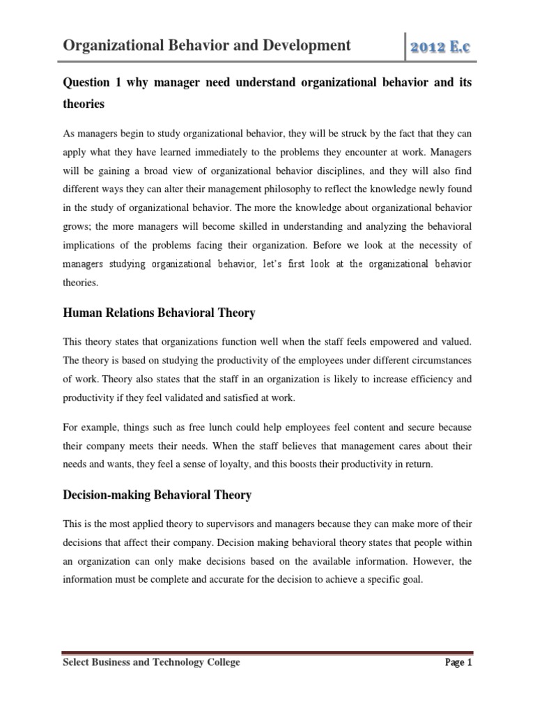 Organizational Behavior and Development | PDF | Attitude (Psychology) | Leadership