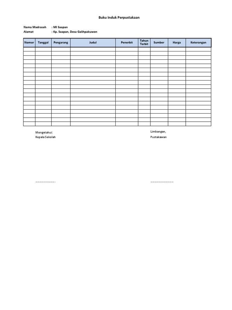 Buku Induk Perpustakaan Pdf