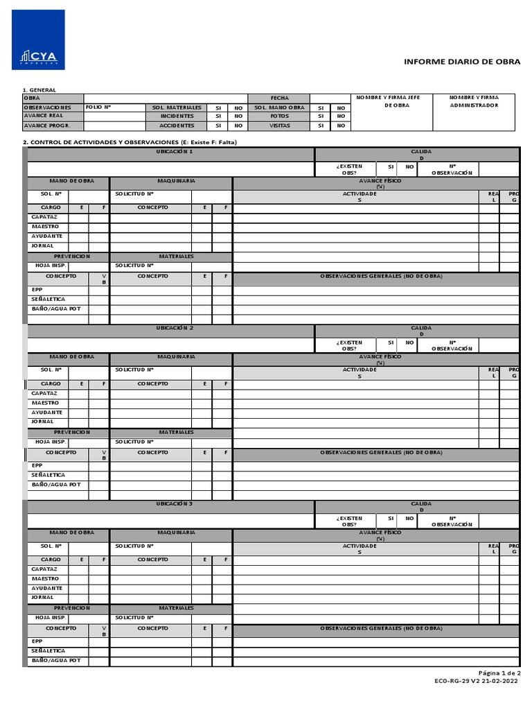 Informe Diario de Obra | PDF