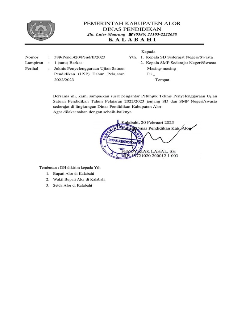 Juknis Usp Kab. Alor Tahun 2023 | PDF