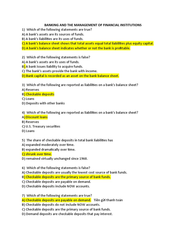 Revision Banking Q Pdf Banks Loans