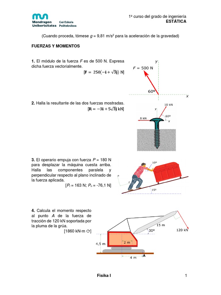 Problemas de Estática | PDF | Fricción | Fuerza