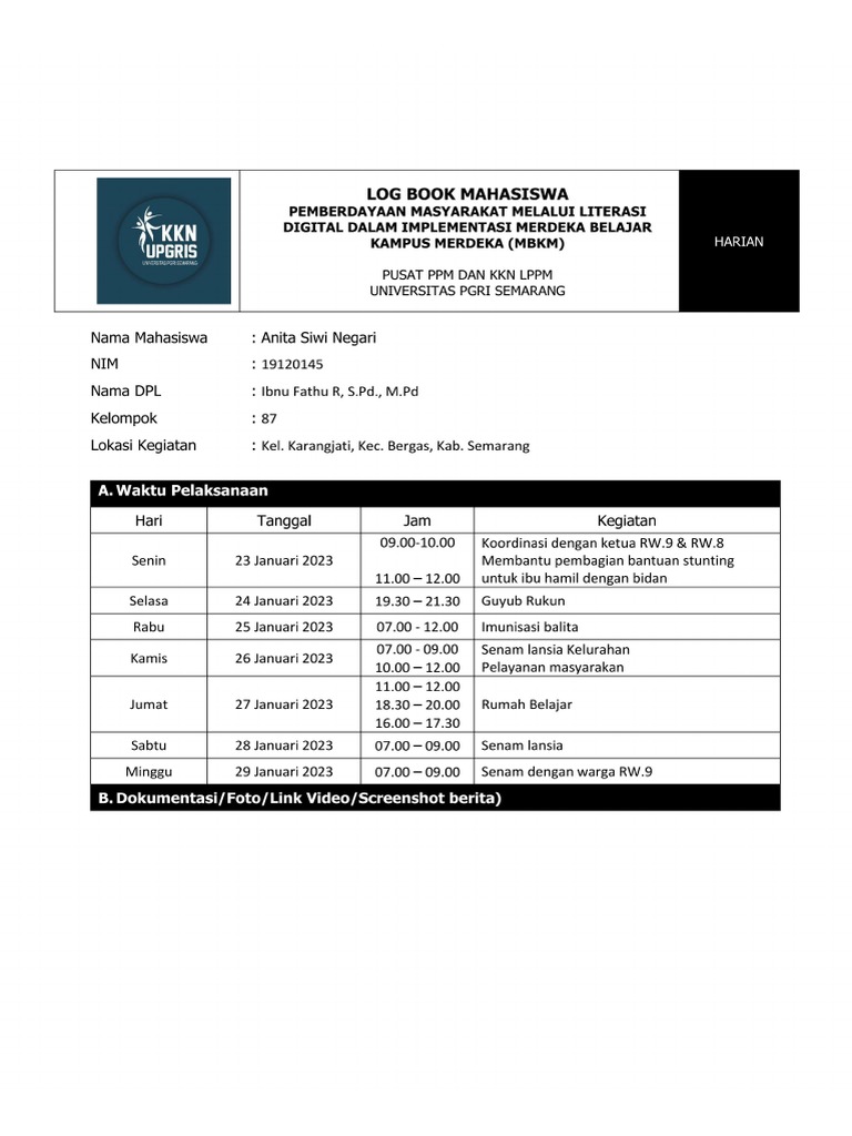 Log Book Minggu 2 - Anita Siwi Negari - 19120145 | PDF