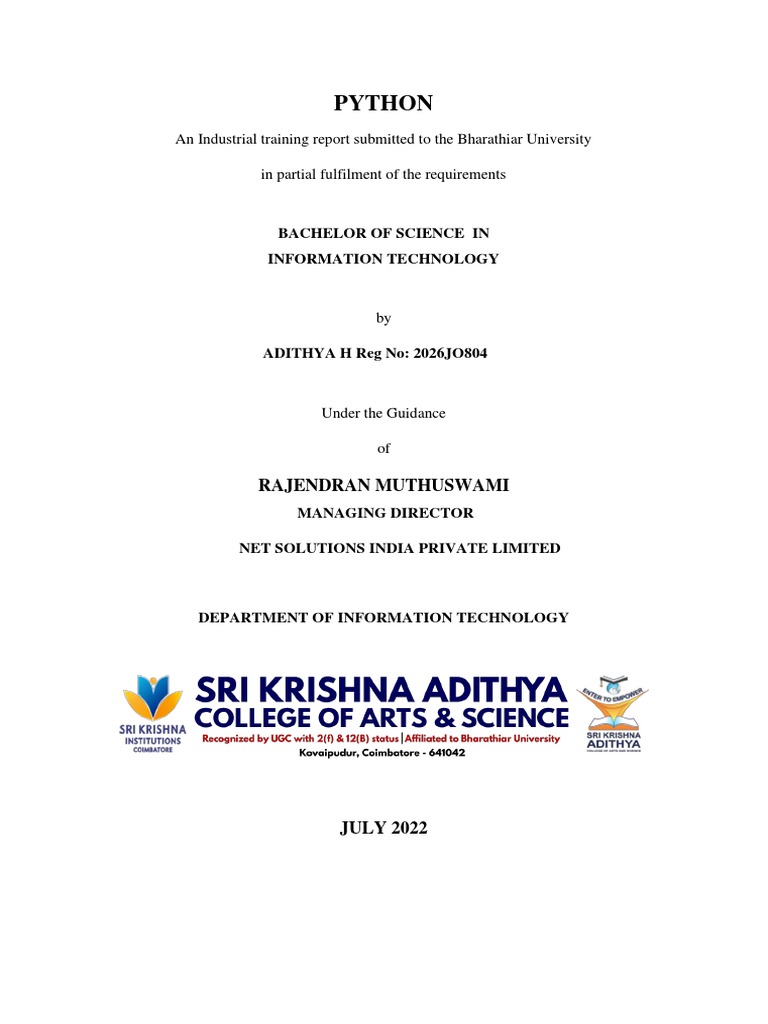 An Exploration of Python Programming Through an Industrial Training Report on Using Python for ...