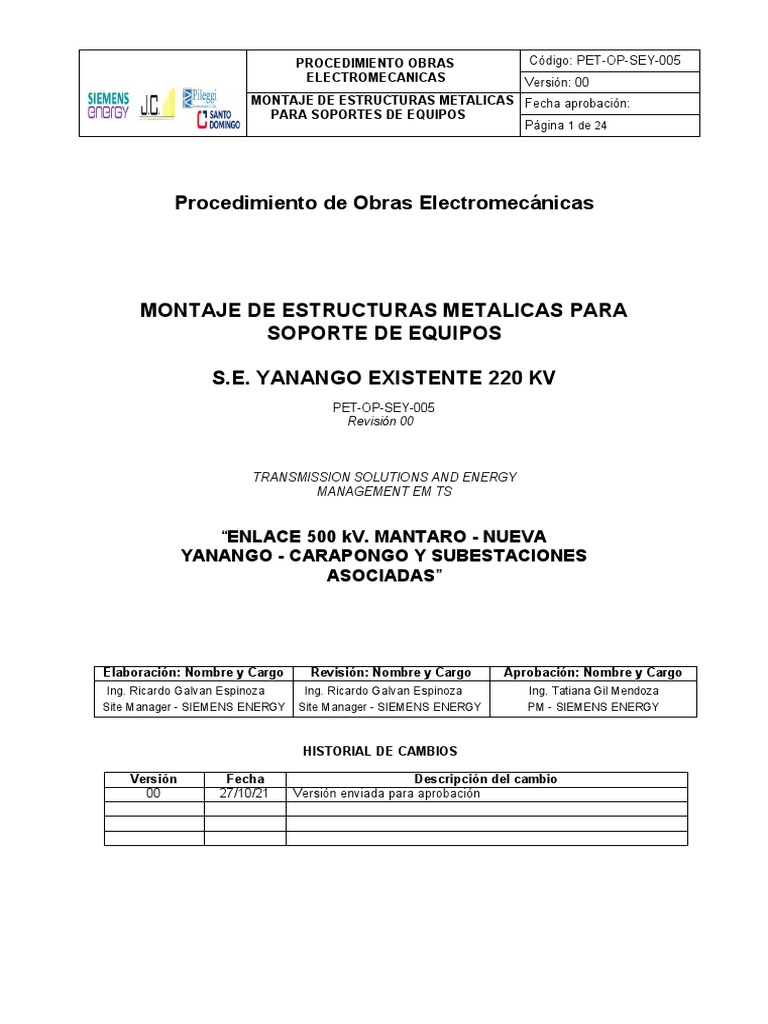 PET-OP-SEY-005 - Montaje de Estructuras Metalicas para Soporte Eq | PDF | Seguridad y salud ...