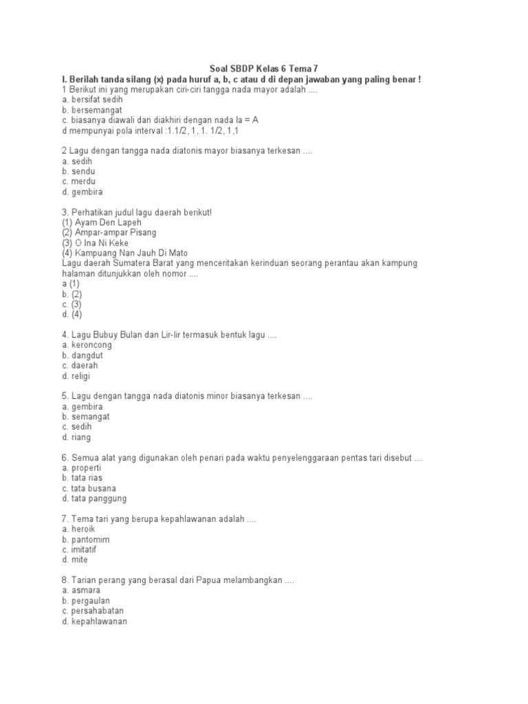 Soal SBDP Kelas 6 Tema 7 | PDF