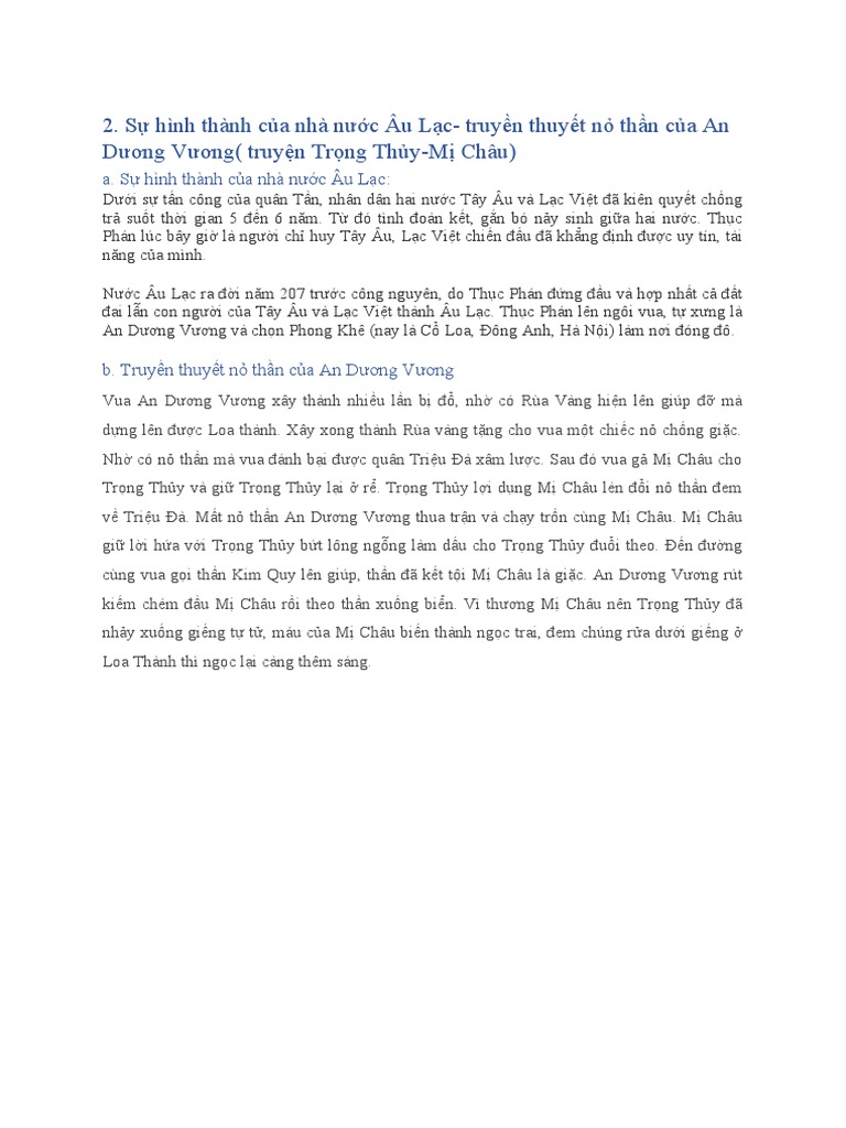 2. Sự hình thành của nhà nước Âu Lạc-truyền thuyết nỏ thần của An Dương ...