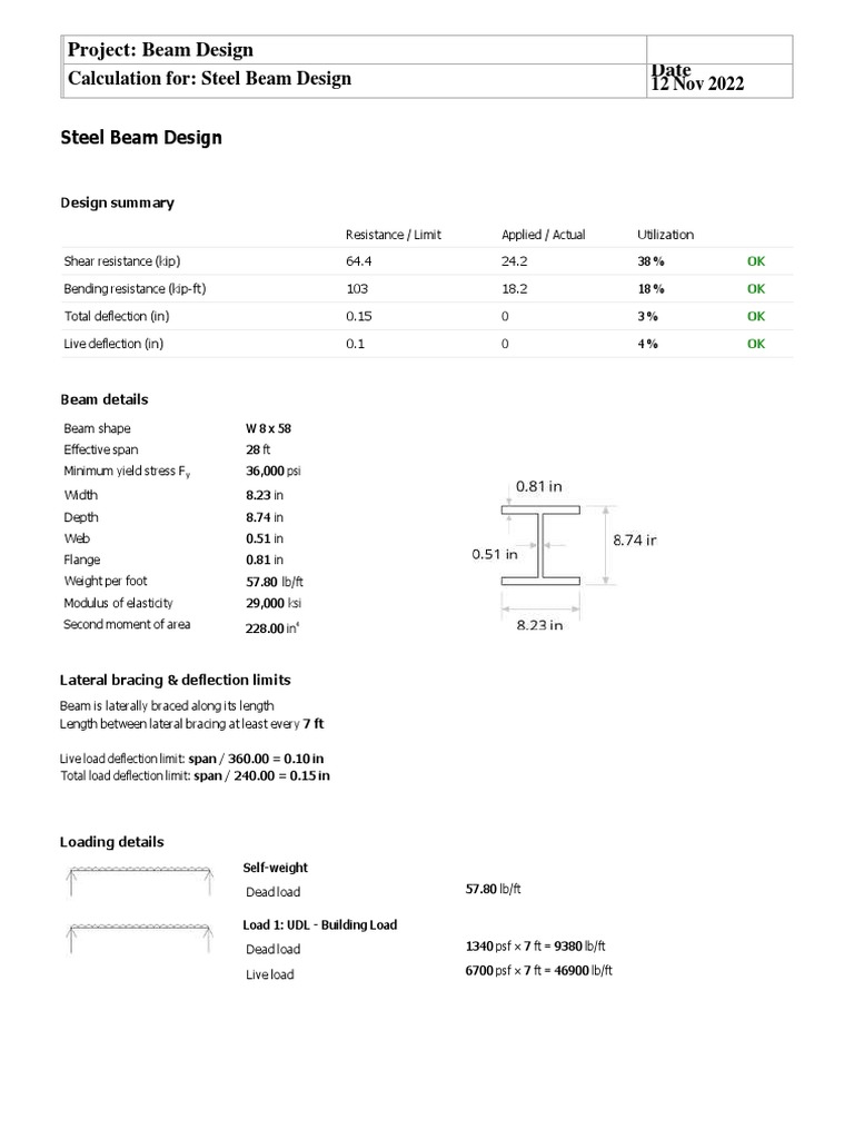 Steel Beam Design & Size | PDF | Beam (Structure) | Bending