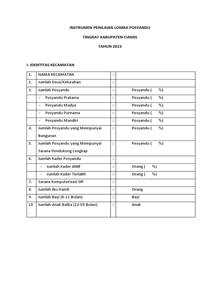 Instrumen Penilaian Lomba Posyandu 2021 | PDF