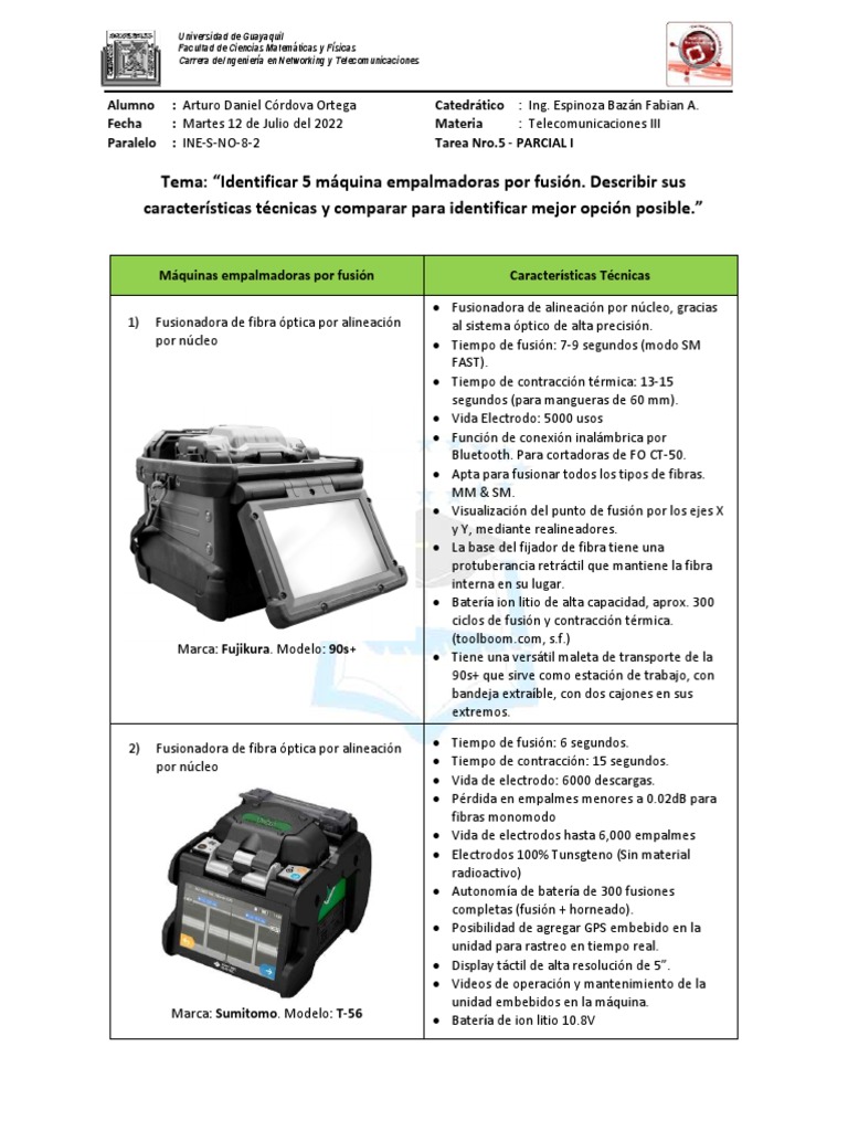 1P.Tarea Nro. 5 (Empalmes) | PDF | Fibra óptica | Pantalla de cristal líquido