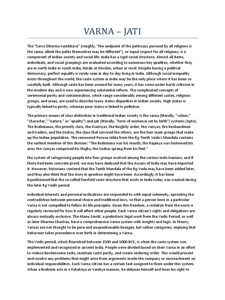 VARNA Jati | PDF | Caste | Indian Religions