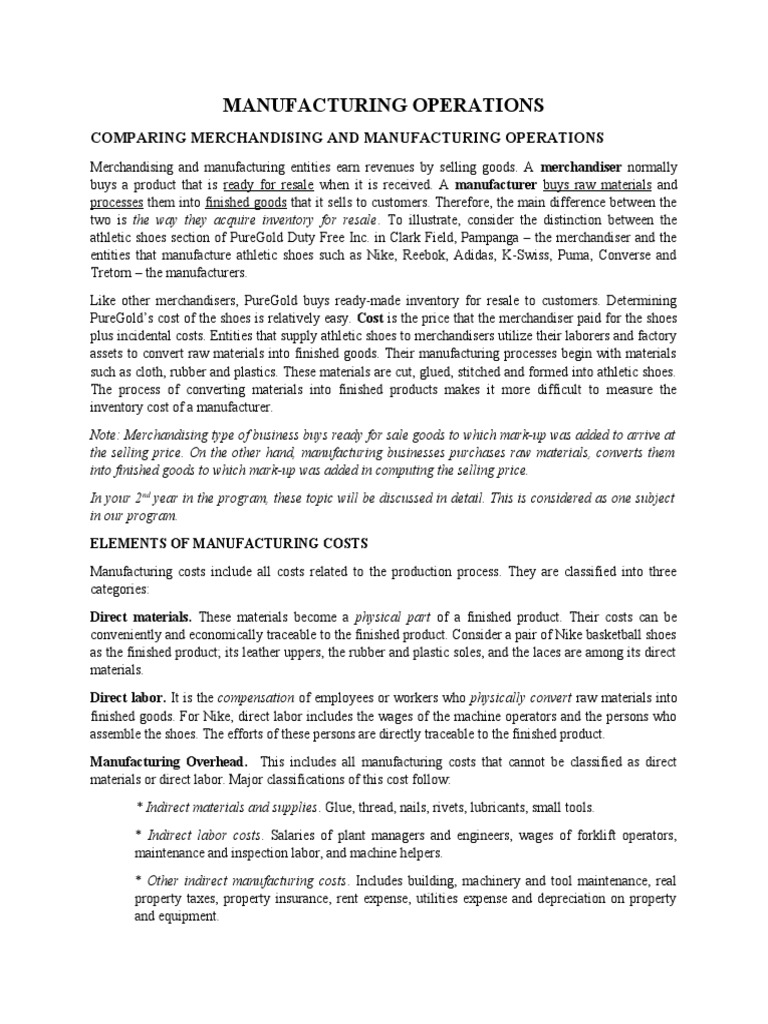 Manufacturing Operations | PDF | Cost | Inventory