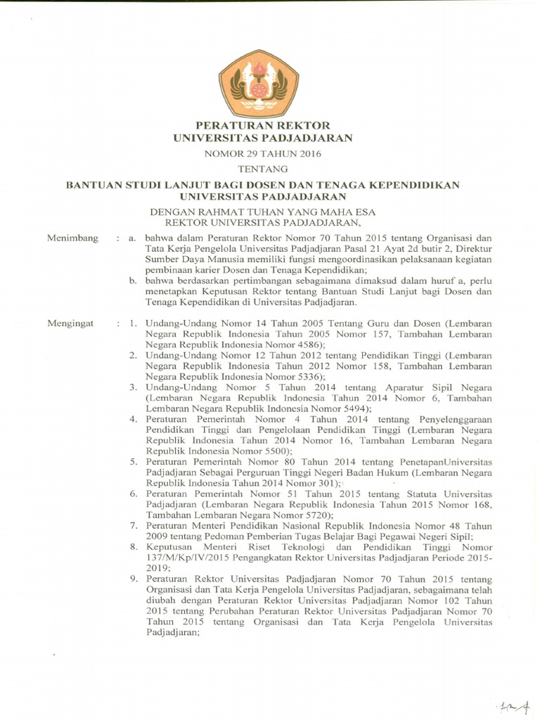 Peraturan Rektor Nomor 29 Tahun 2016 Tentang Bantuan Studi Lanjut Bagi ...