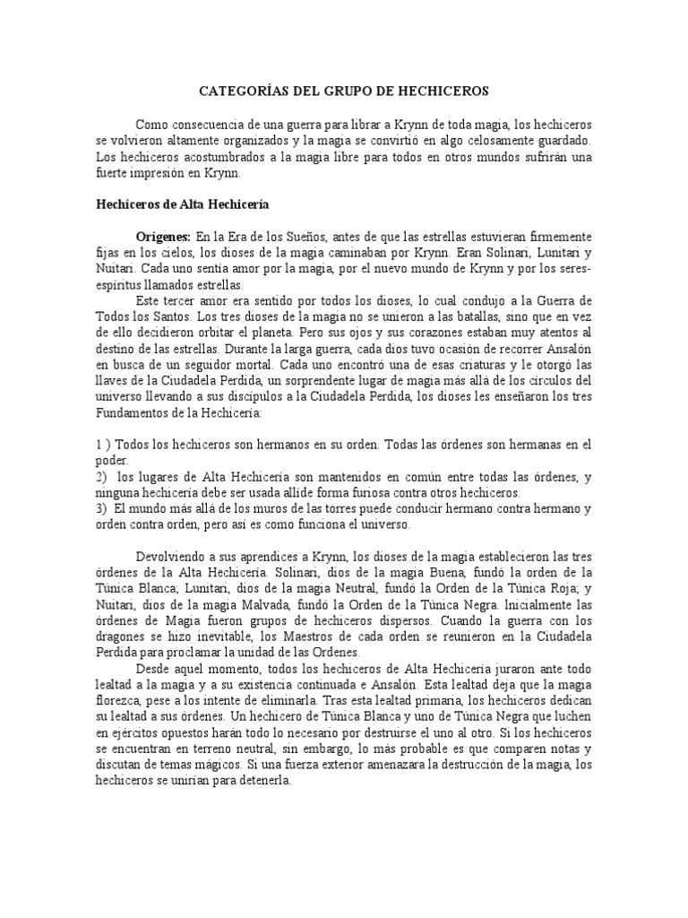 Categorías Del Grupo de Hechiceros | PDF | Mago (fantasía) | Poderes ...