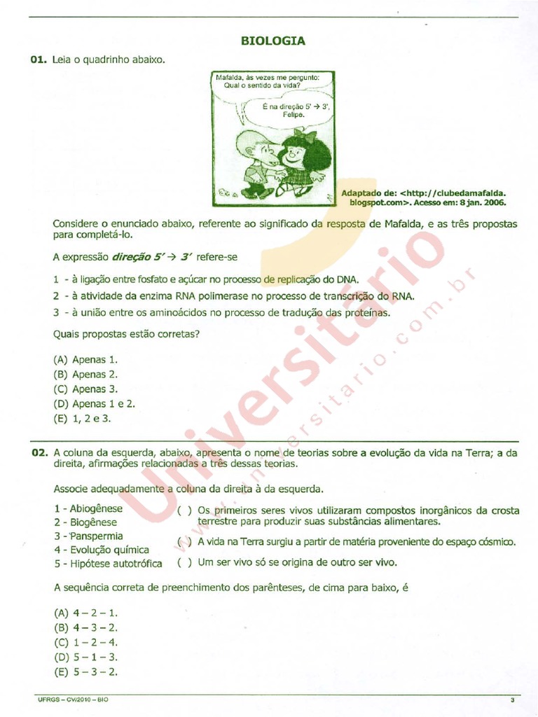 Ufrgs 2010 Prova Biologia | PDF