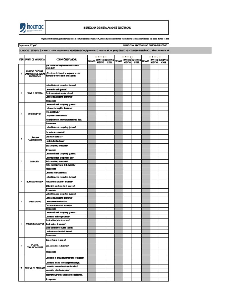 Formato Inspeccion de Instalaciones Electricas | PDF