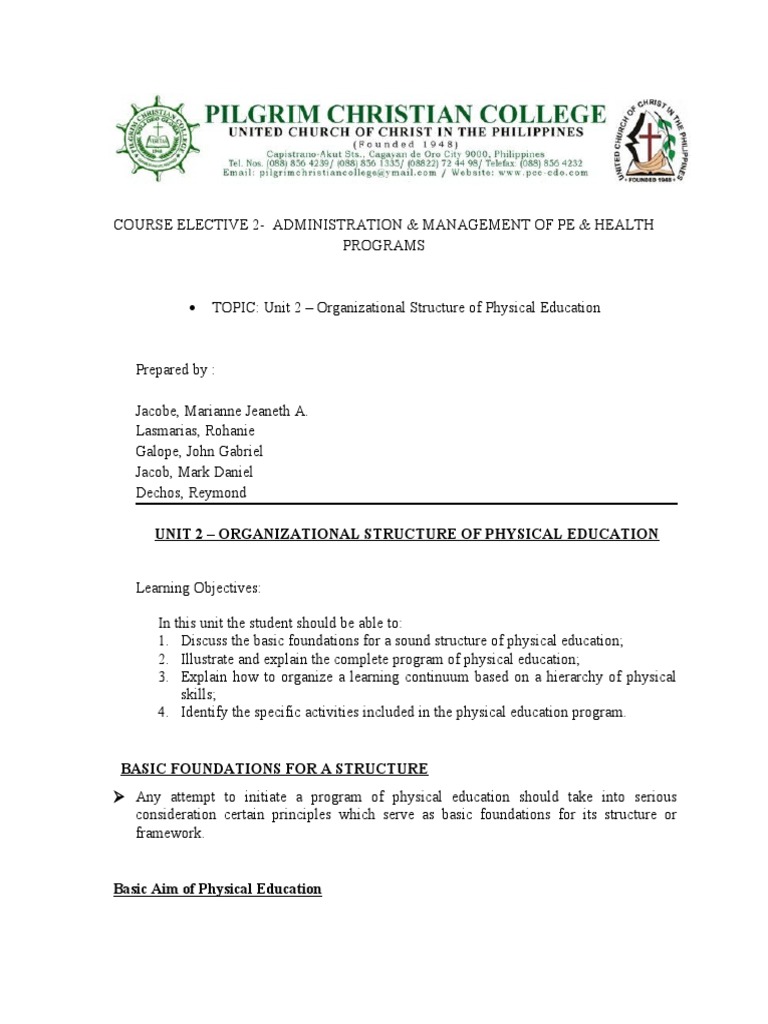 Unit 2 Organizational Structure of PE | PDF | Physical Fitness ...