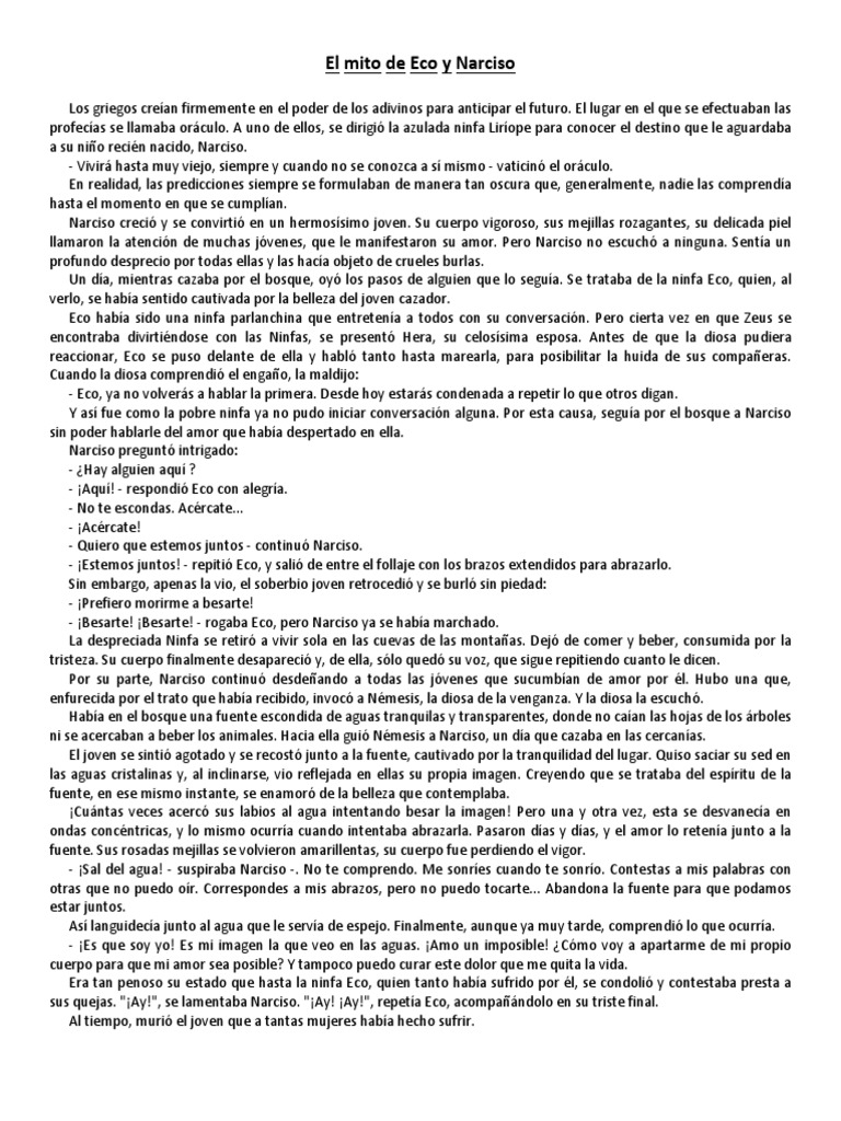 El Mito de Eco y Narciso 1° Año | PDF