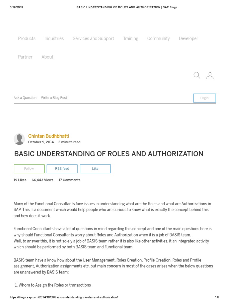 BASIC UNDERSTANDING OF ROLES AND AUTHORIZATION - SAP Blogs | PDF ...