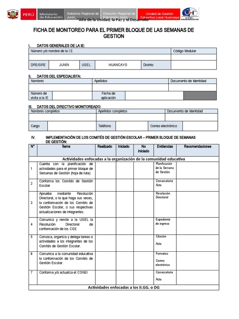 Ficha de Monitoreo para El Primer Bloque de Las Semanas de Gestion | PDF | Informática