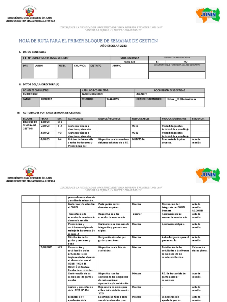 HOJA DE RUTA PARA EL PRIMER BLOQUE DE SEMANAS DE GESTION-1 | PDF