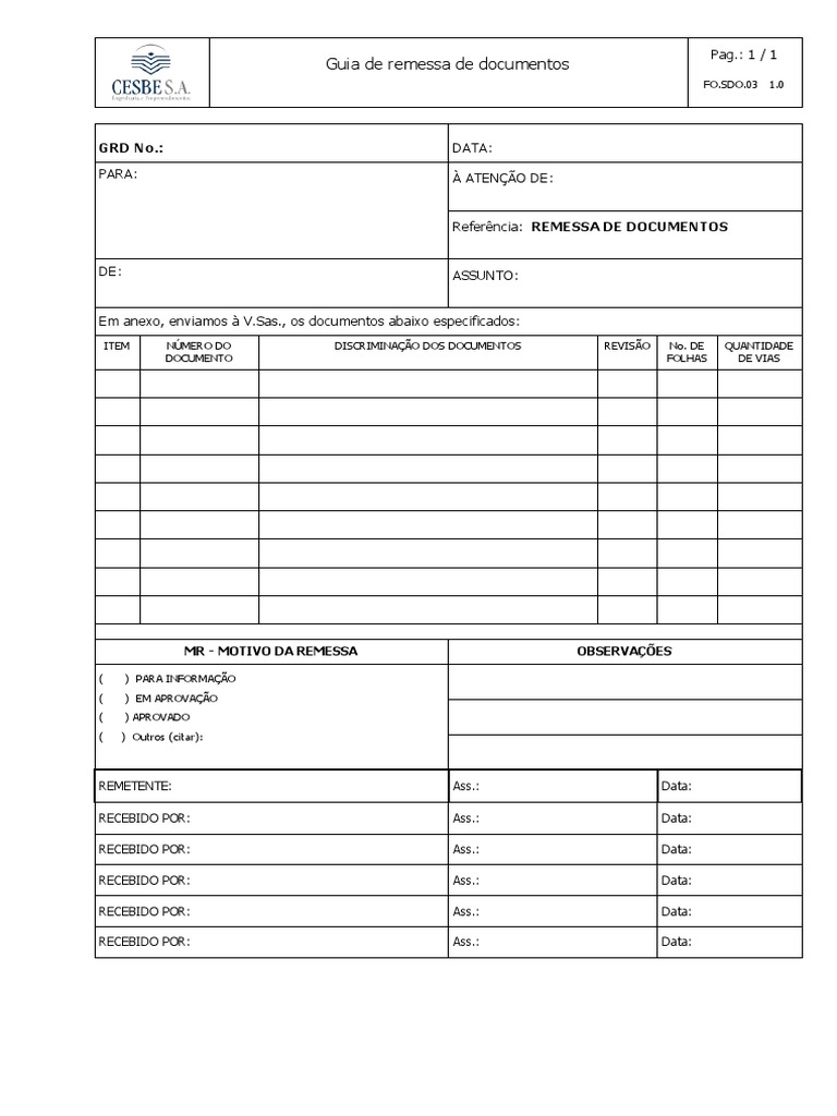 Guia para remessa e recebimento de documentos | PDF