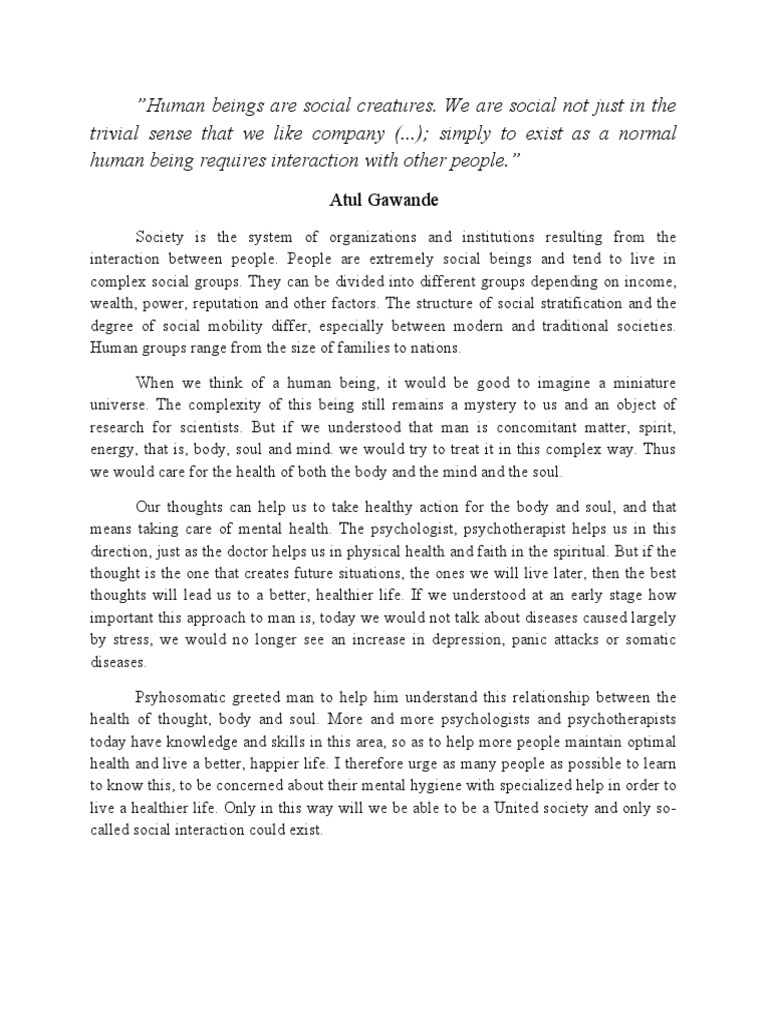 Human Beings Are Social Creatures | PDF