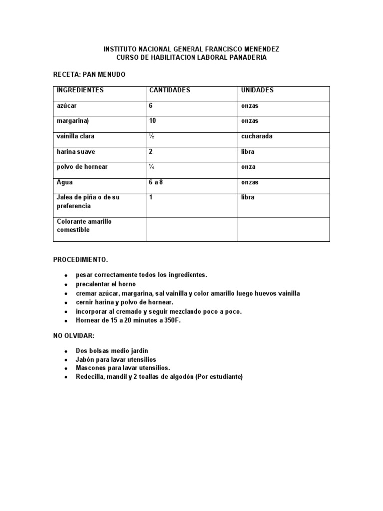 Receta Pan Menudo | PDF