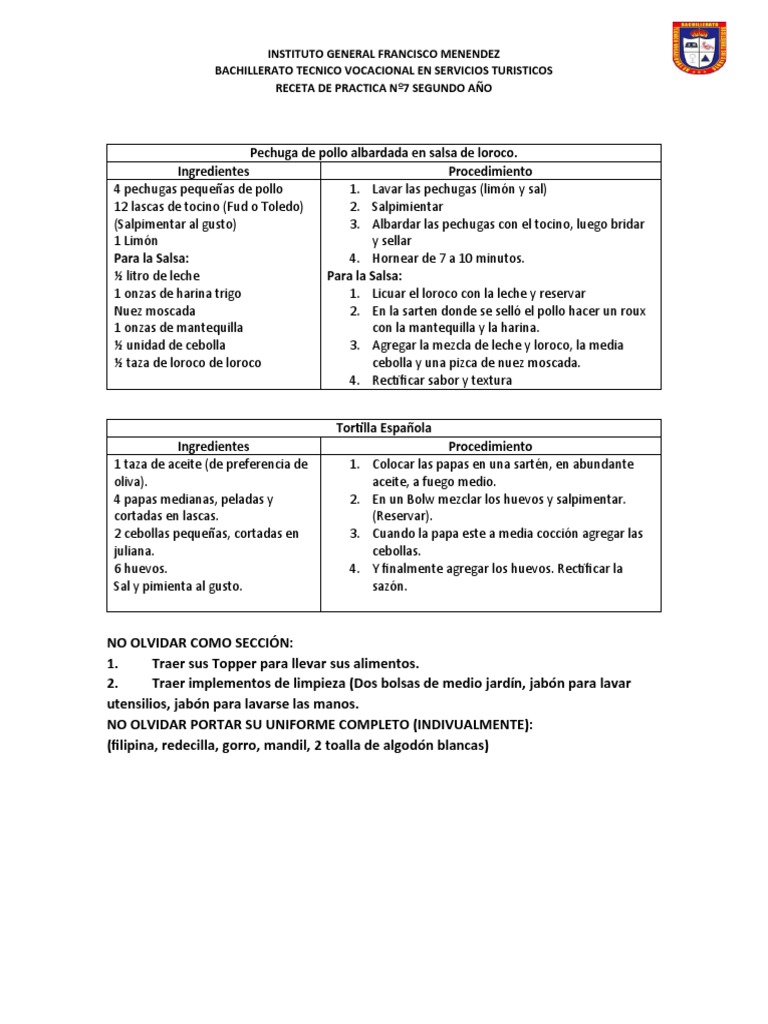 Receta: Pechuga Albardada y Tortilla | PDF | Cocina, comidas y vino