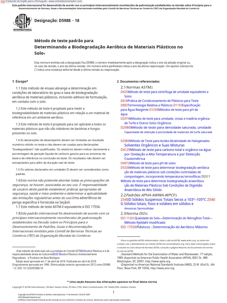 ASTM D5988-18 (1) .En - PT | PDF | Solo | Oxigênio