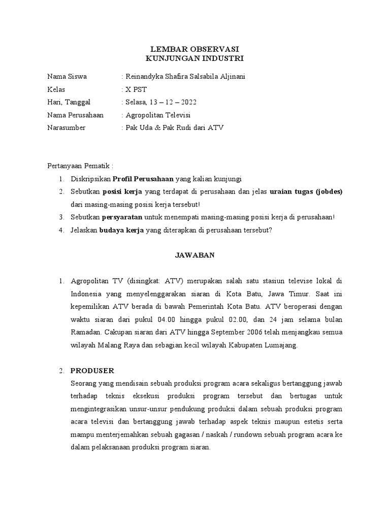 Lembar Observasi | PDF