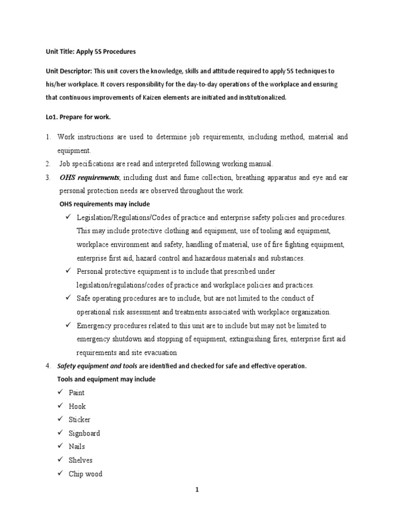 Applying 5S Procedures in the Workplace | PDF | Business
