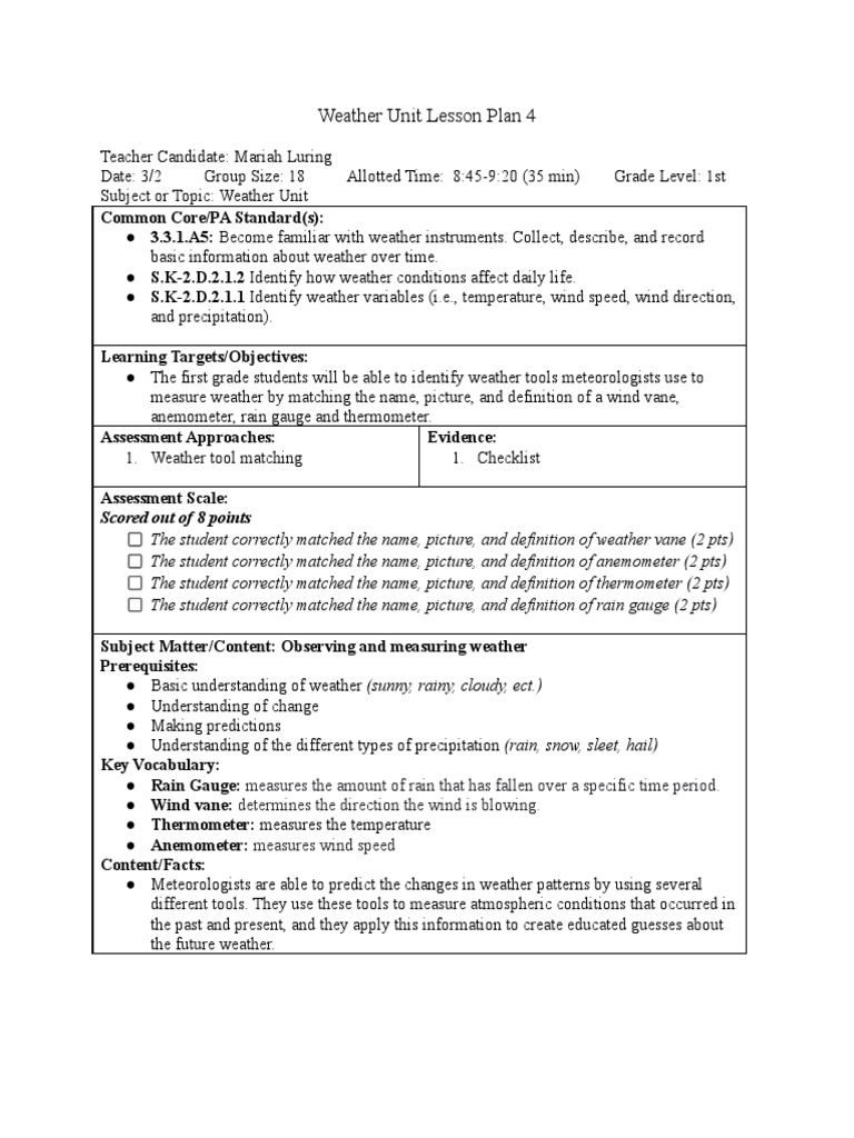 Unit Lesson 4 | PDF | Meteorology | Weather