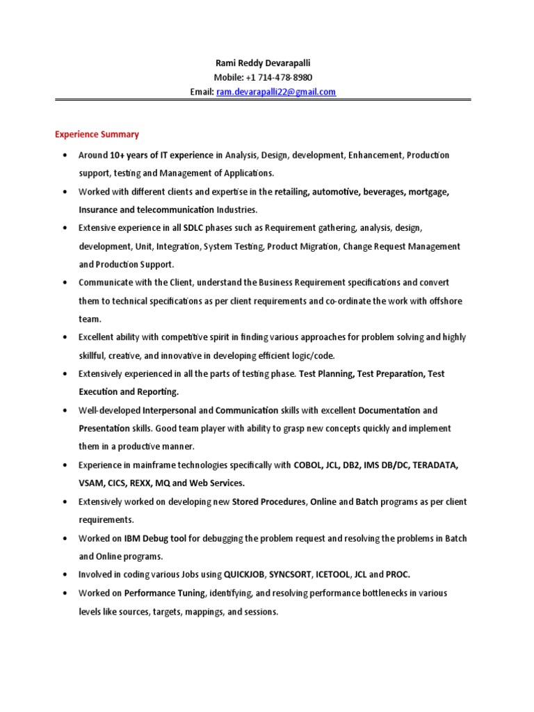 Rami Reddy CV | PDF | Ibm Db2 | Scrum (Software Development)